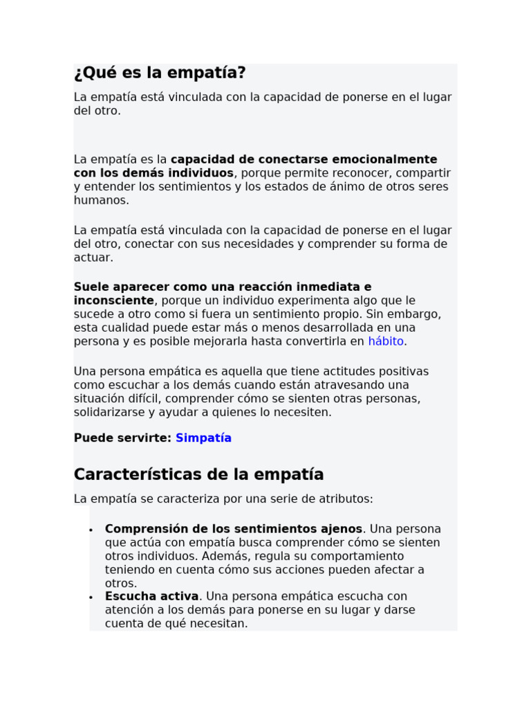 Comprendiendo la empatía y su importancia | PDF | Empatía | Conceptos ...