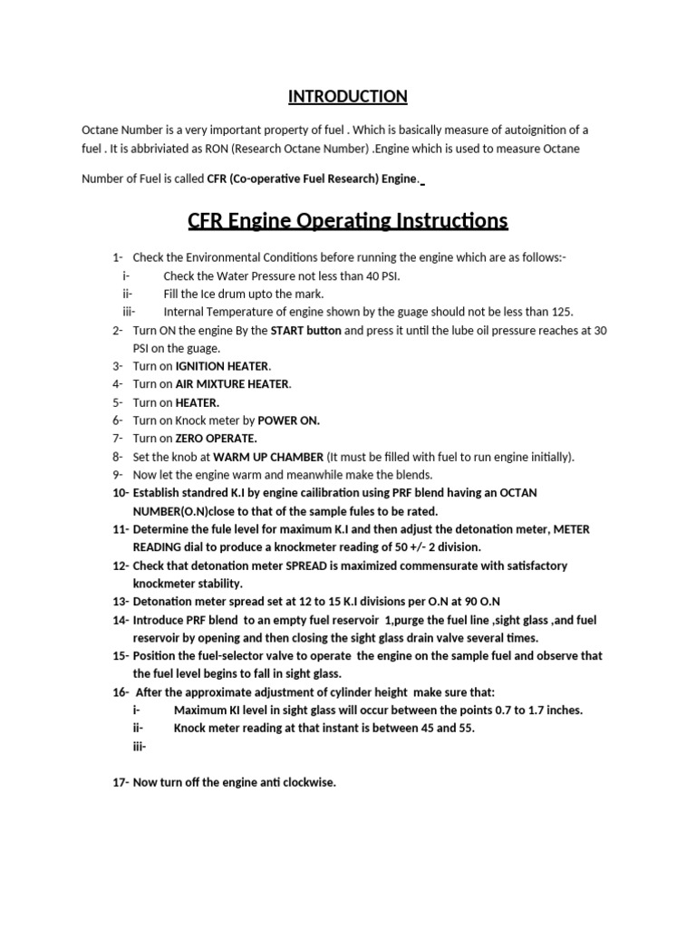 CFR Engine Operating Instructions | PDF