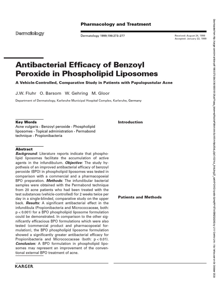 Antibacterial Efficacy of Benzoyl Peroxide in Phospholipid Liposomes ...
