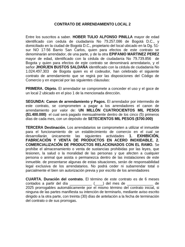 Contrato de Arrendamiento Local 2 | PDF | Daños y perjuicios