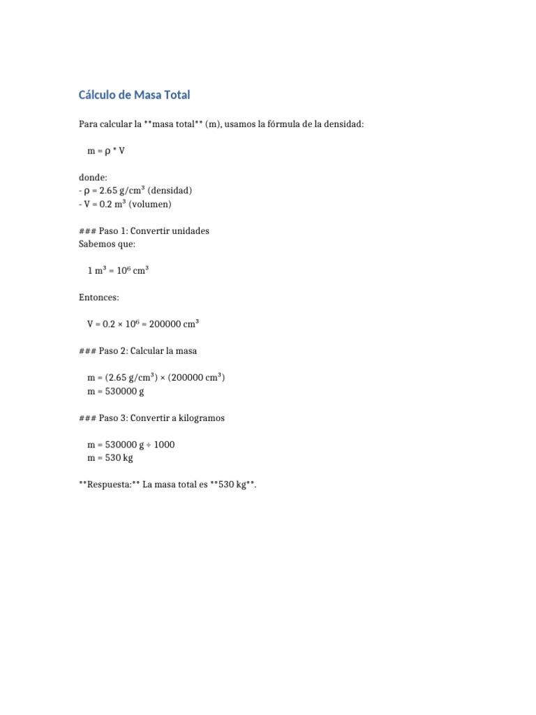 Cálculo de Masa Total: 530 kg | PDF