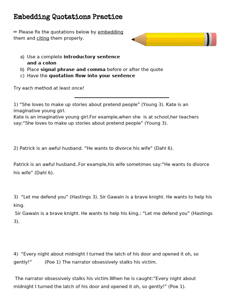 Copy of Embedding Quotations Practice | PDF