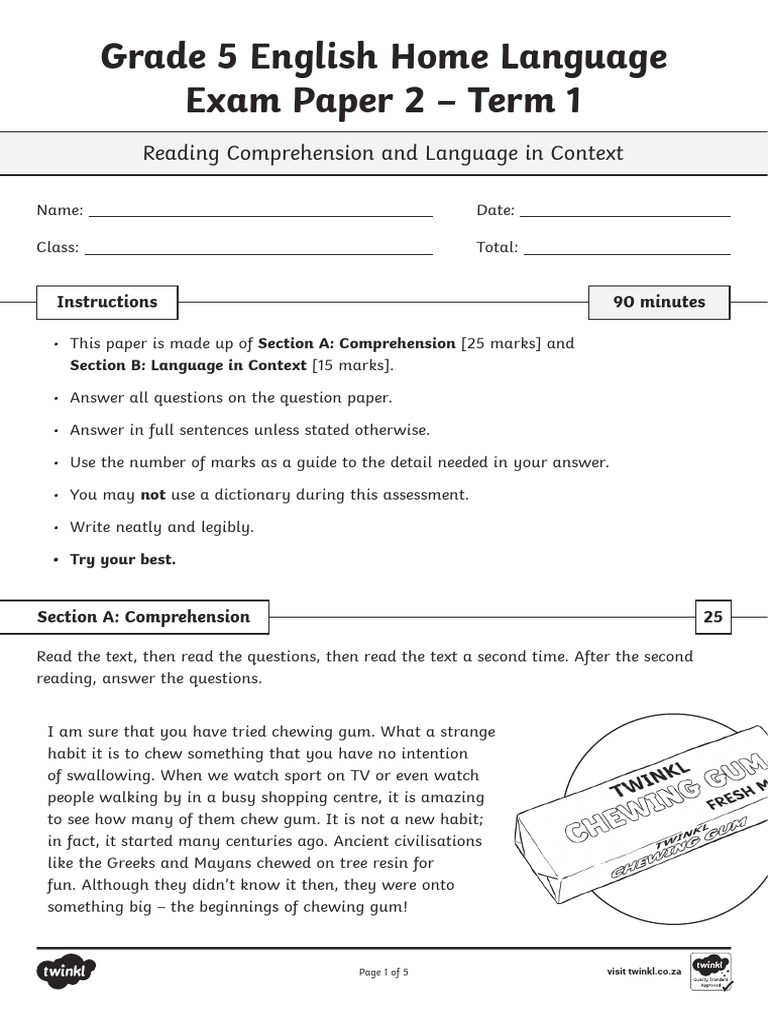 Grade 5 English Home Language Exam 2 | PDF | Linguistic Morphology | Syntax
