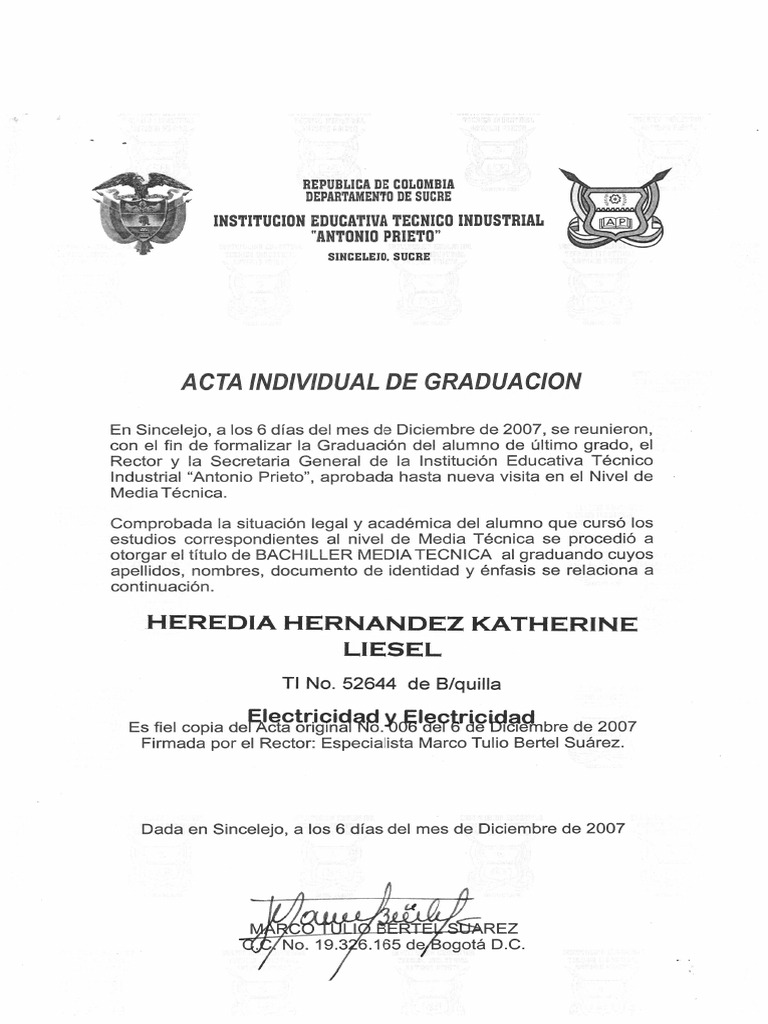 12a. Acta Bachiller | PDF