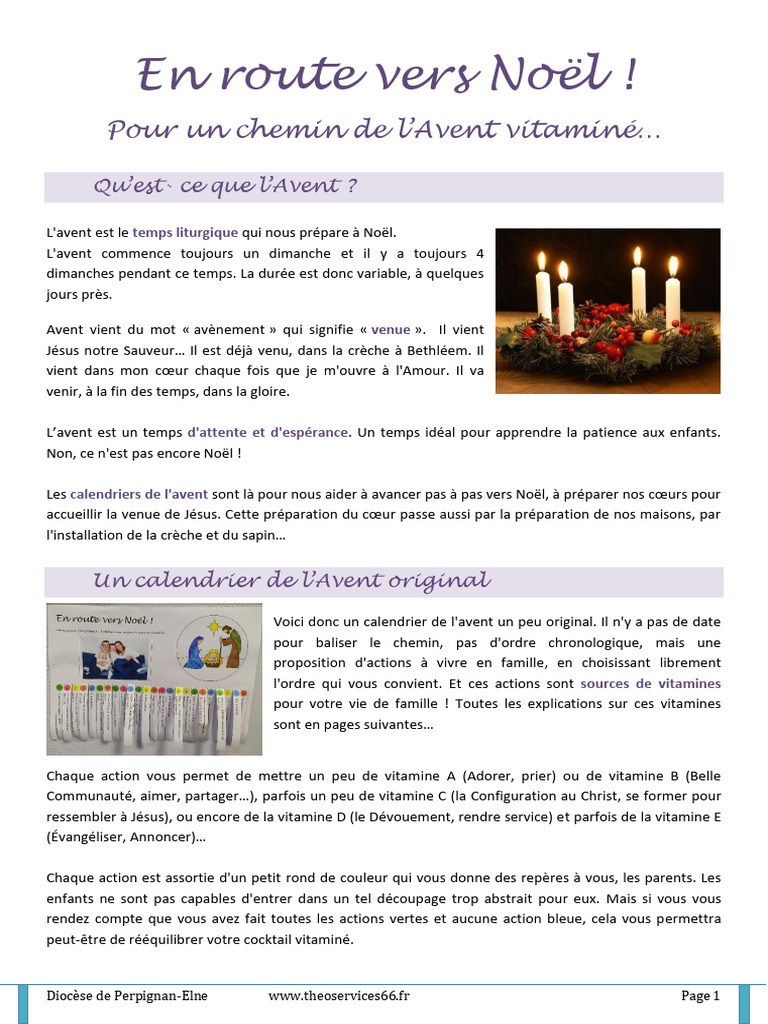 Annexe 5 Explications Calendrier Avent Et 5 Vitamines | PDF | Avent | Noël
