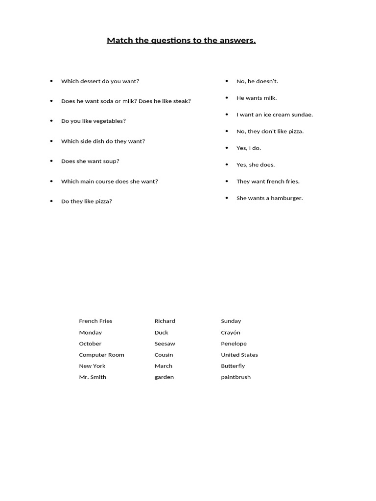 Match The Questions To The Answers | PDF