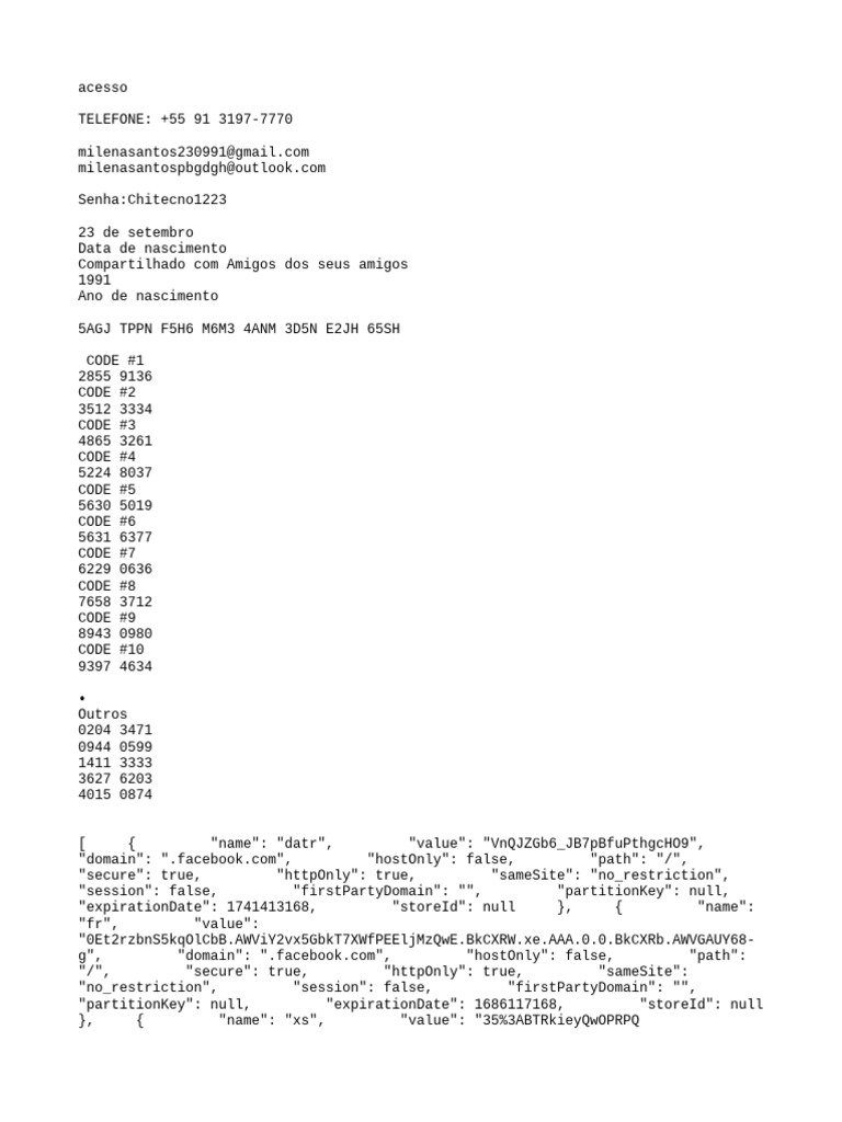 Sensitive Data and Codes List | PDF | Sql | Databases