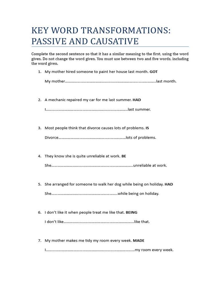 Key Word Transformation With Causative Have and Passive | PDF