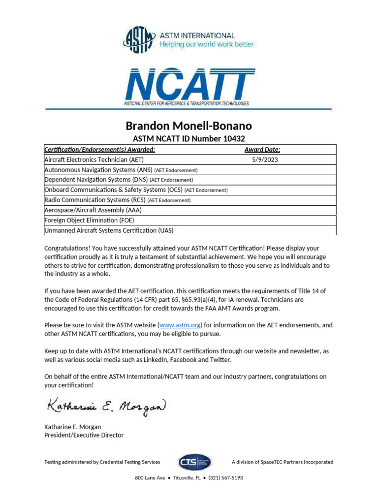 ASTM NCATT CTS Letter Monell Bonano, Brandon | PDF