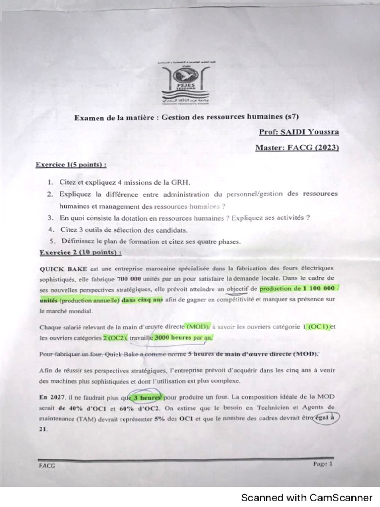 Examen GRH Facg 2023 | PDF