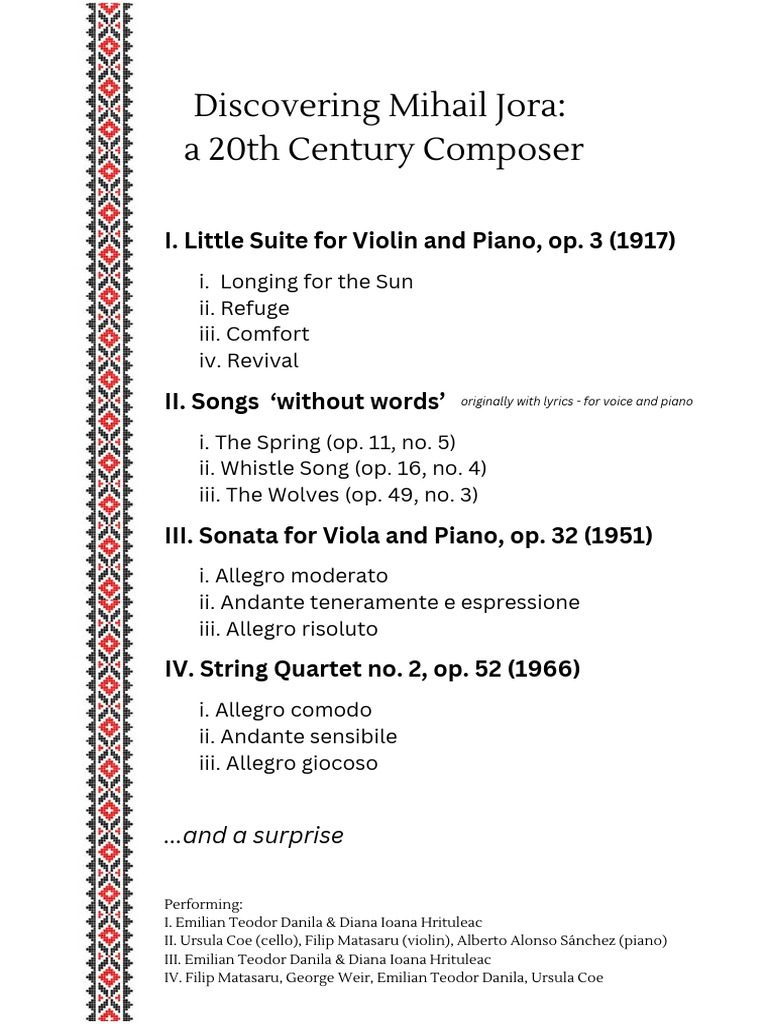 Discovering Mihail Jora - PROGRAMME NOTES | PDF | Chamber Music ...