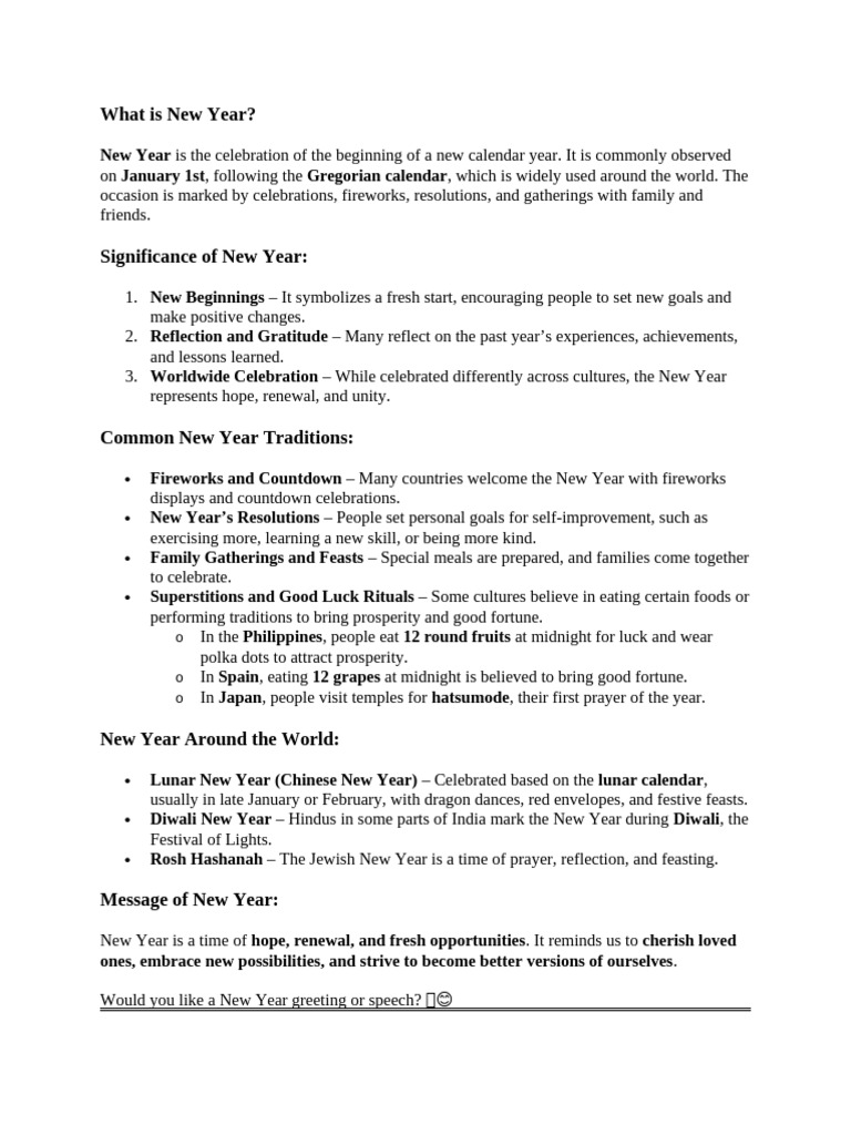 New Year Celebrations and Traditions | PDF