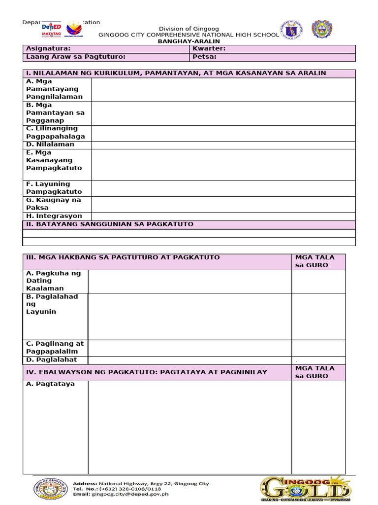 Blank Template of MATATAG DLP | PDF