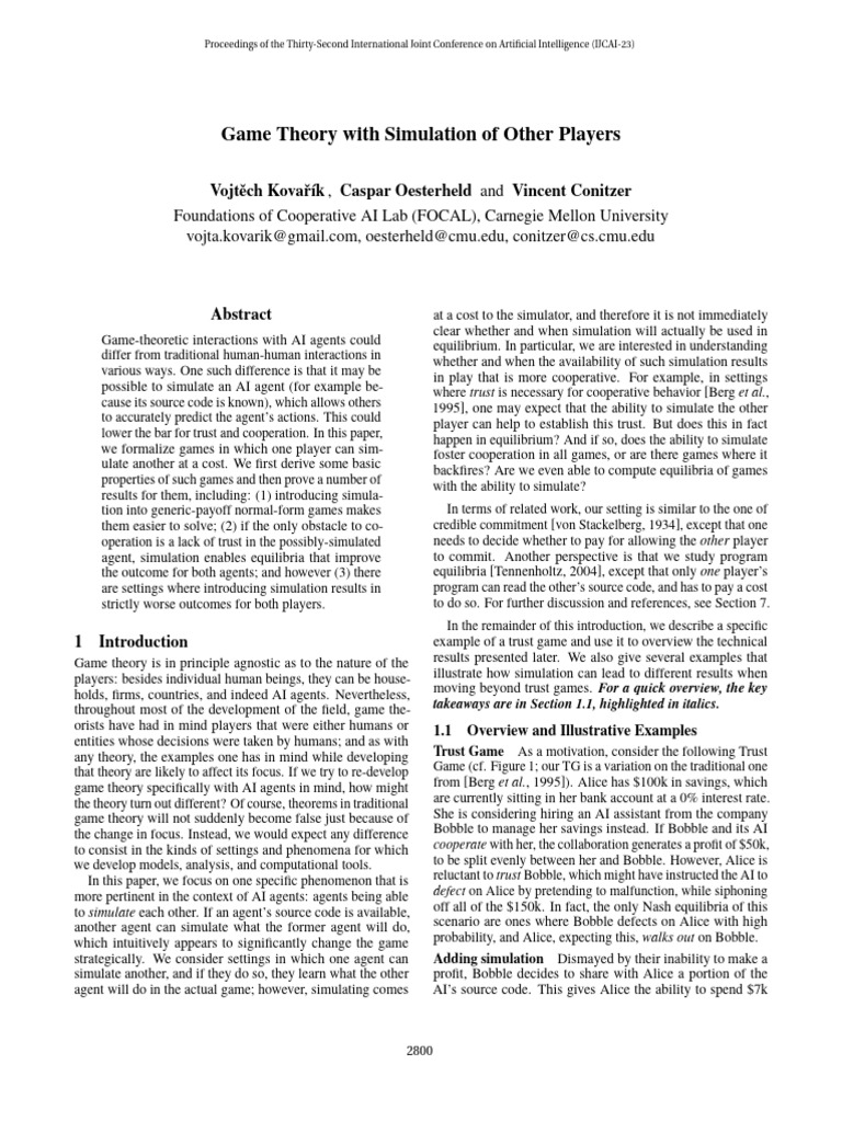 Game Theory With Simulation of Other Players | PDF | Economic ...