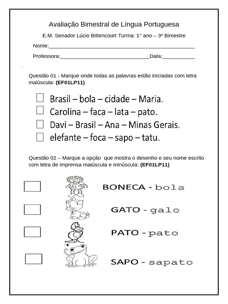 Avaliação de Portugues 3 bimestre | PDF | Caixa alta e caixa baixa | Fruta