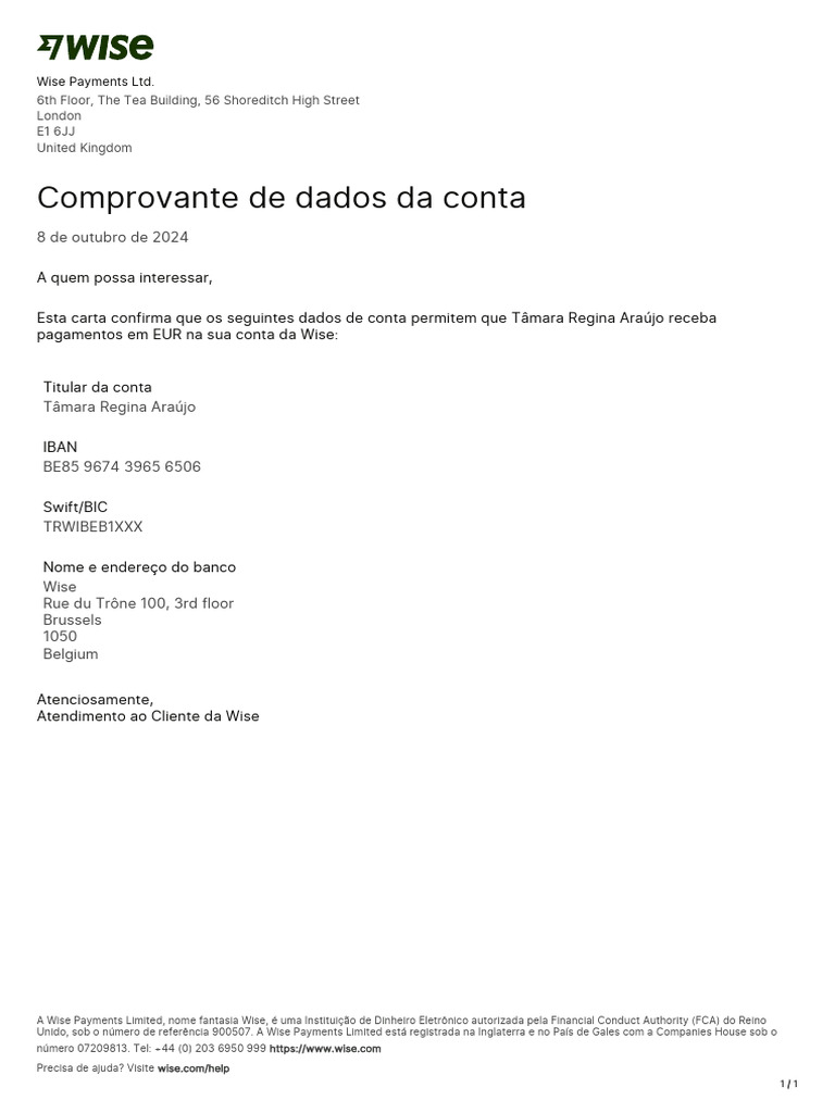 Wise Proof of Account Ownership 60791064 | PDF