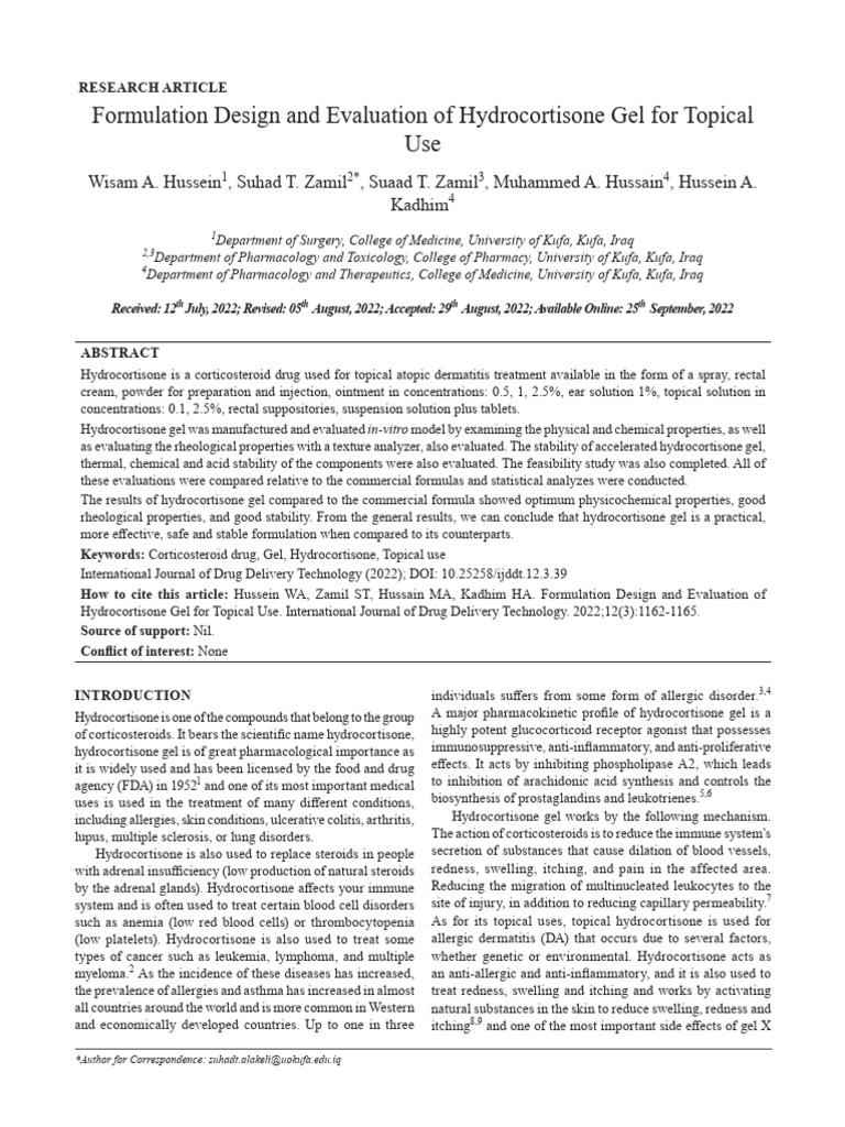 Formulation Design and Evaluation of Hydrocortisone Gel For Topical | PDF | Topical Medication ...