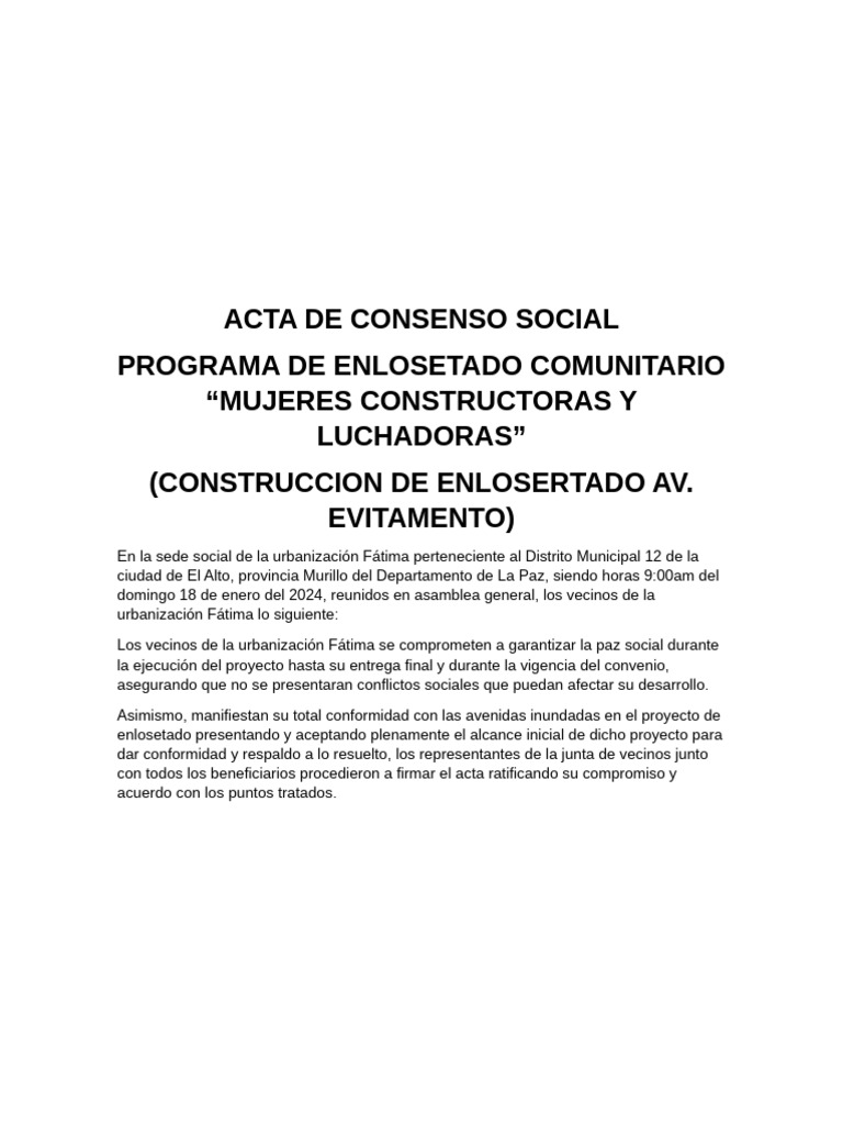 Acta de Consenso Social | PDF
