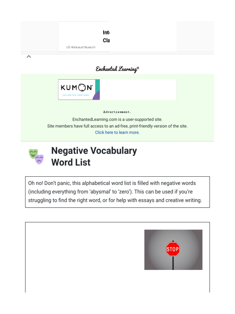 Negative Vocabulary Word List | PDF
