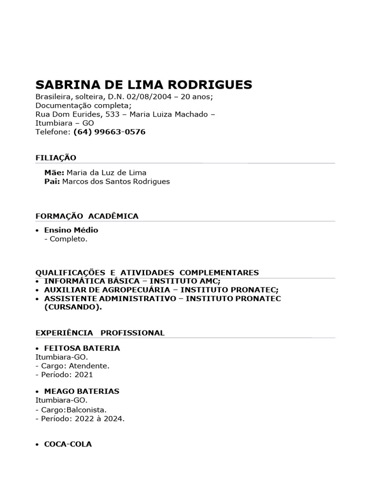 Curriculo Sabrina | PDF