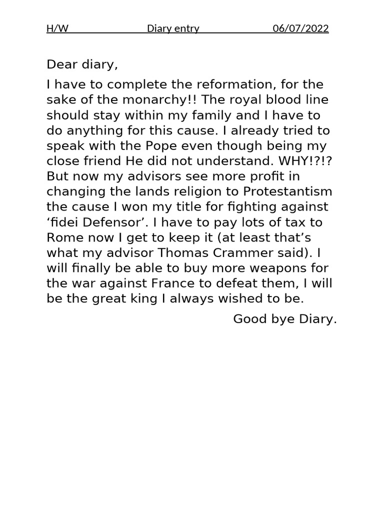 Dear Diary Henry 8th | PDF