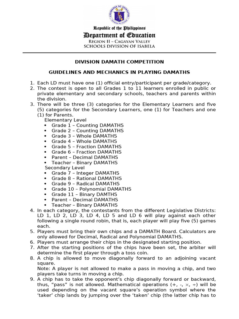 Division DAMATH Competition Guidelines | PDF | Division (Mathematics ...