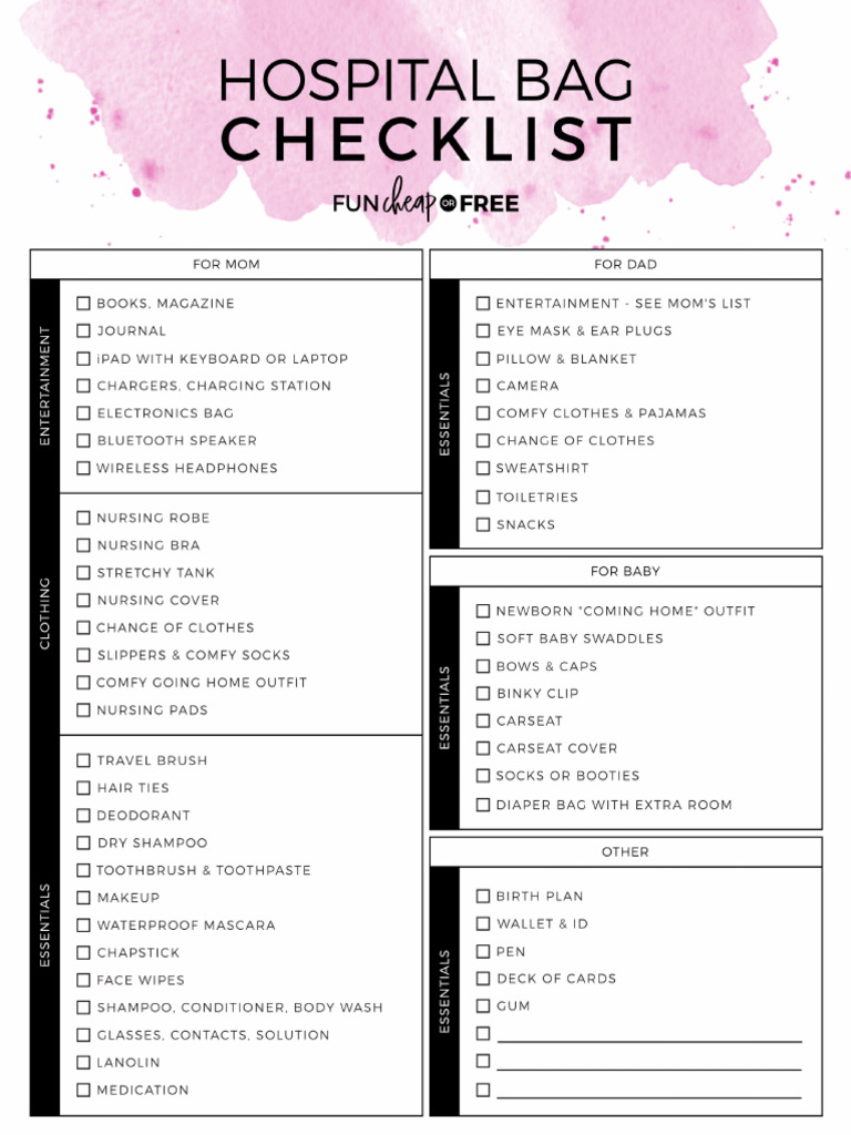 Hospital Bag Checklist Printable | PDF