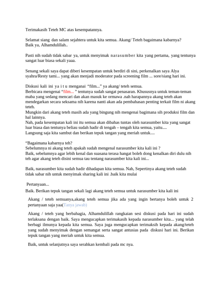 Teks Moderator Nobar | PDF