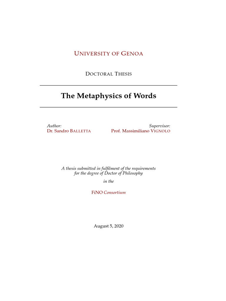 Thesis The+metaphysics+of+words | PDF | Semantics | Metaphysics