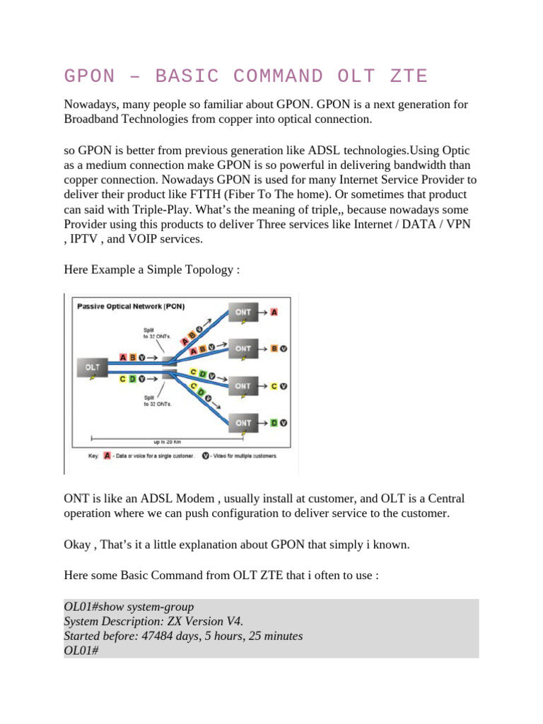 Gpon - Basic Command Olt - Zte | PDF | Fiber To The X | Computer Networking