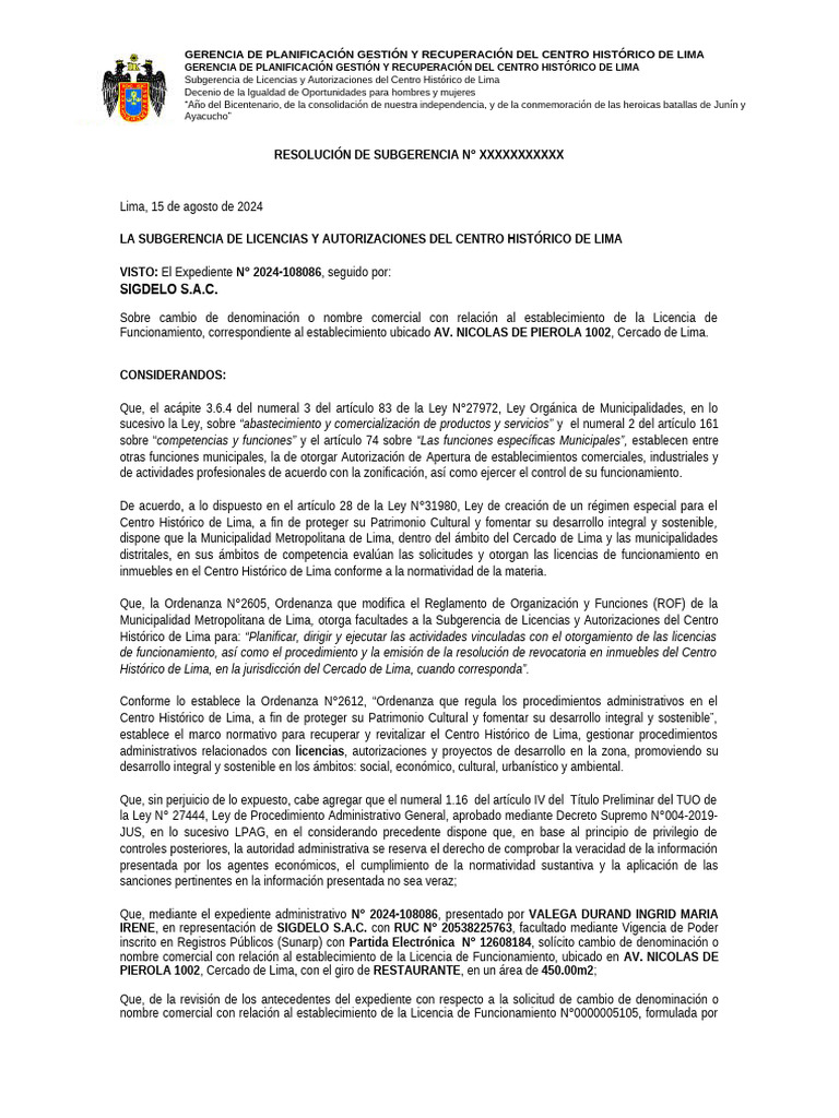 Modelo de Cambio de Denominacion o Razon Social Procedente | PDF | Lima ...