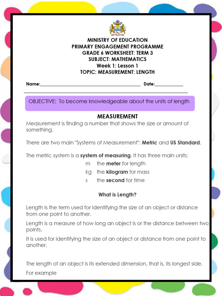 Grade 6 Mathematics Weeks 1-6 Worksheets - Term 3 | PDF | Kilogram | Length