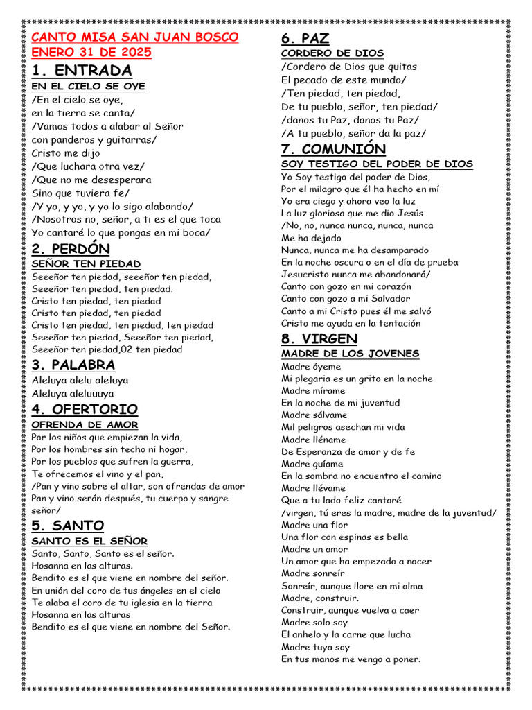 Canto Misa San Juan Bosco | PDF | Cristo (título) | eucaristía