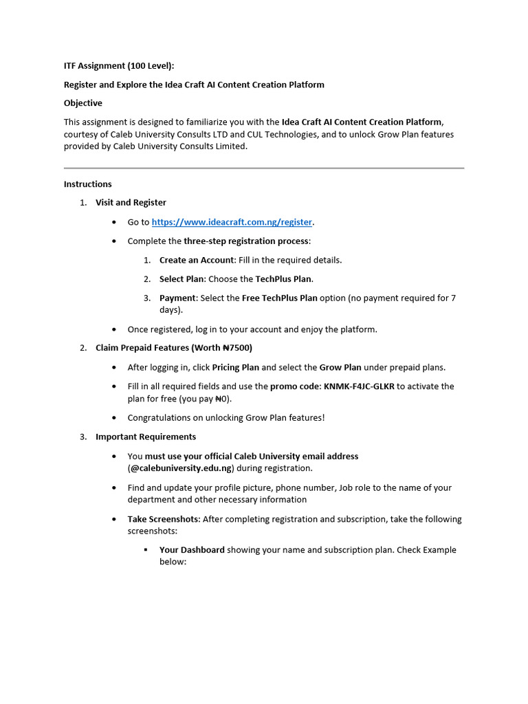 ITF 100: Idea Craft Registration Guide | PDF