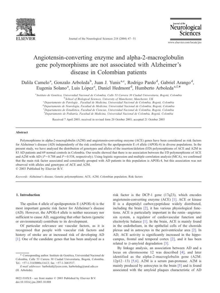 Angiotensin Converting Enzyme and Alpha | PDF | Apolipoprotein E | Genotype