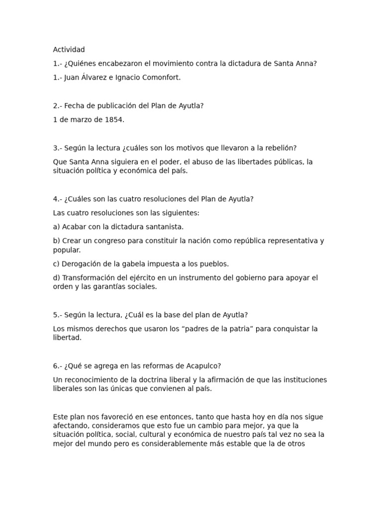 El Plan de Ayutla y su Impacto | PDF