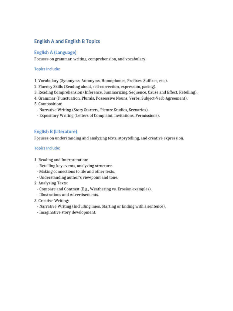 English A & B: Language and Literature Topics | PDF