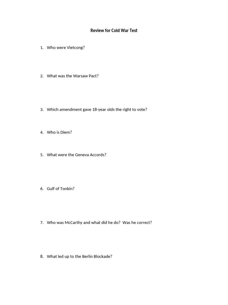 Cold War Study Guide Questions | PDF | Cold War | Cuban Missile Crisis