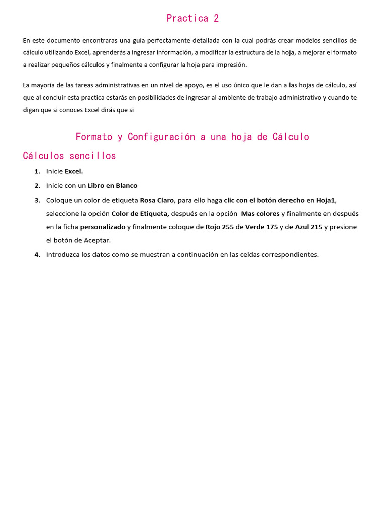 Practica 2 Excel | PDF | Microsoft Excel | Hoja de cálculo