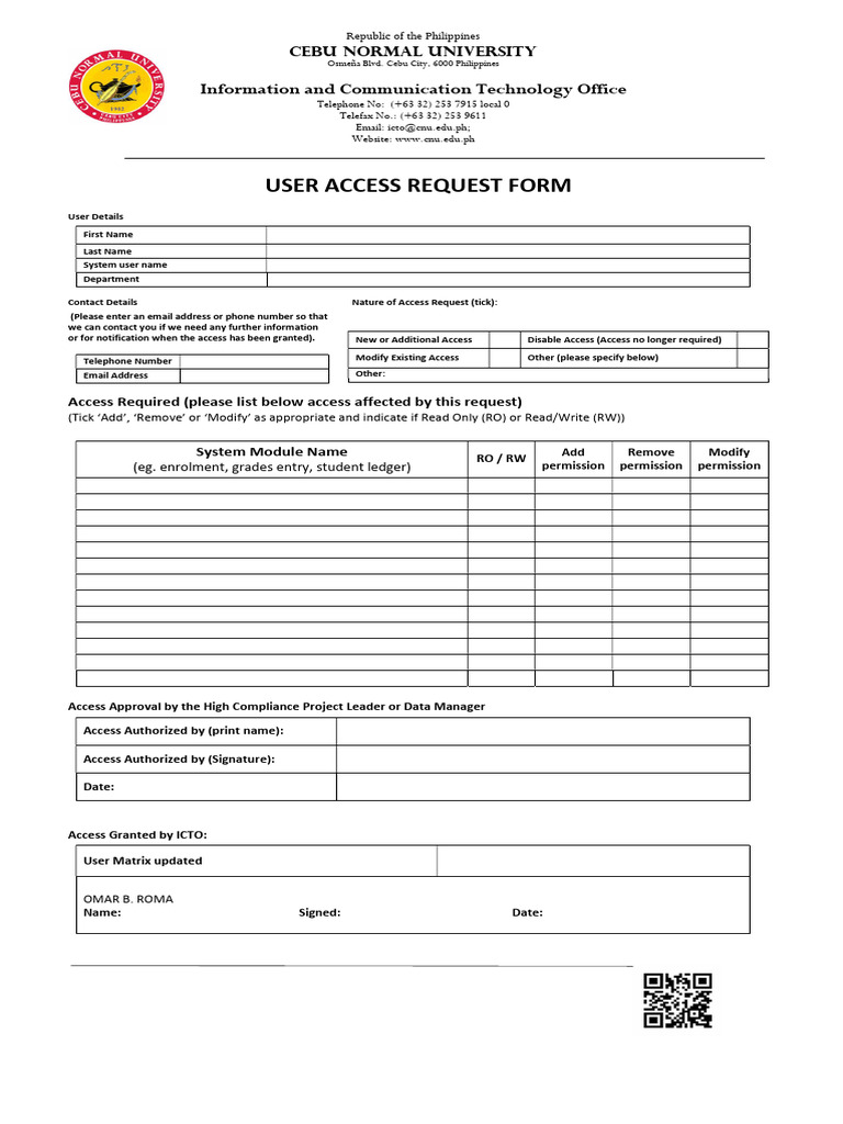 CNU - User Access Request Form | PDF