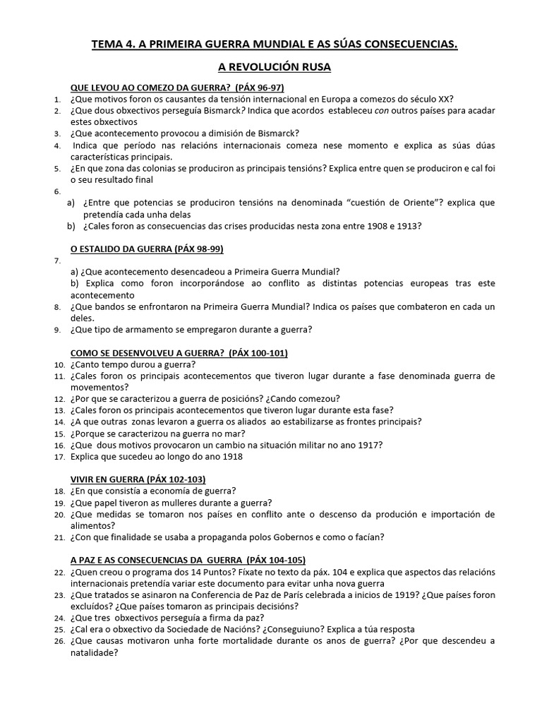 TEMA 4. A PRIMEIRA GUERRA MUNDIAL E AS SÚAS CONSECUENCIAS..docx(3) | PDF