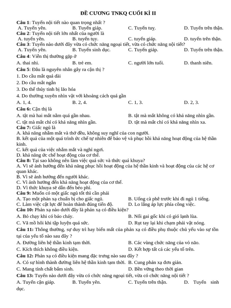 ĐỀ-CƯƠNG-TNKQ-CUỐI-KÌ-II-sinh-8 | PDF