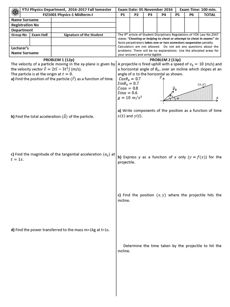 Physics Exam: Particle Motion & Forces | PDF | Force | Friction