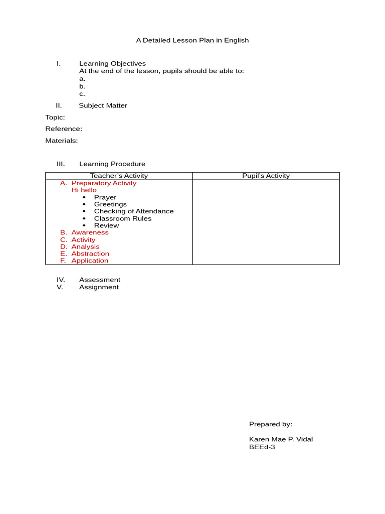 English Lesson Plan for Teachers | PDF