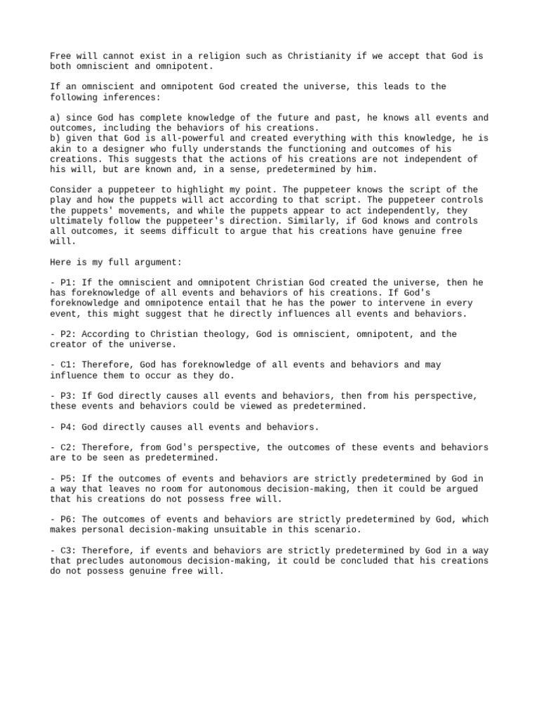 argument against free will | PDF | Free Will | Omnipotence