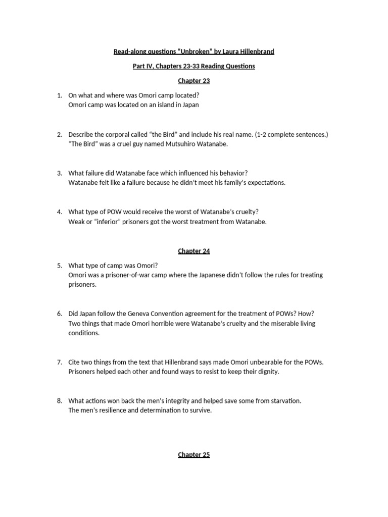 Unbroken: Chapters 23-33 Discussion Guide | PDF | Prisoner Of War ...