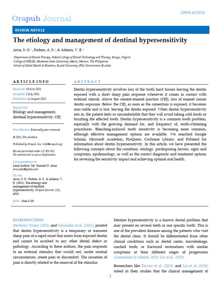 Dental Hypersensitivity Concept and Management | PDF | Human Tooth ...