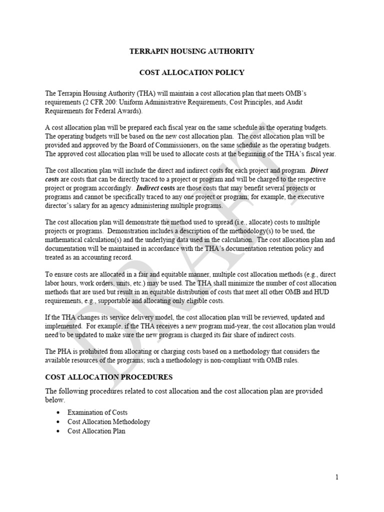 THA Cost Allocation Policy Guide | PDF | Salary | Insurance