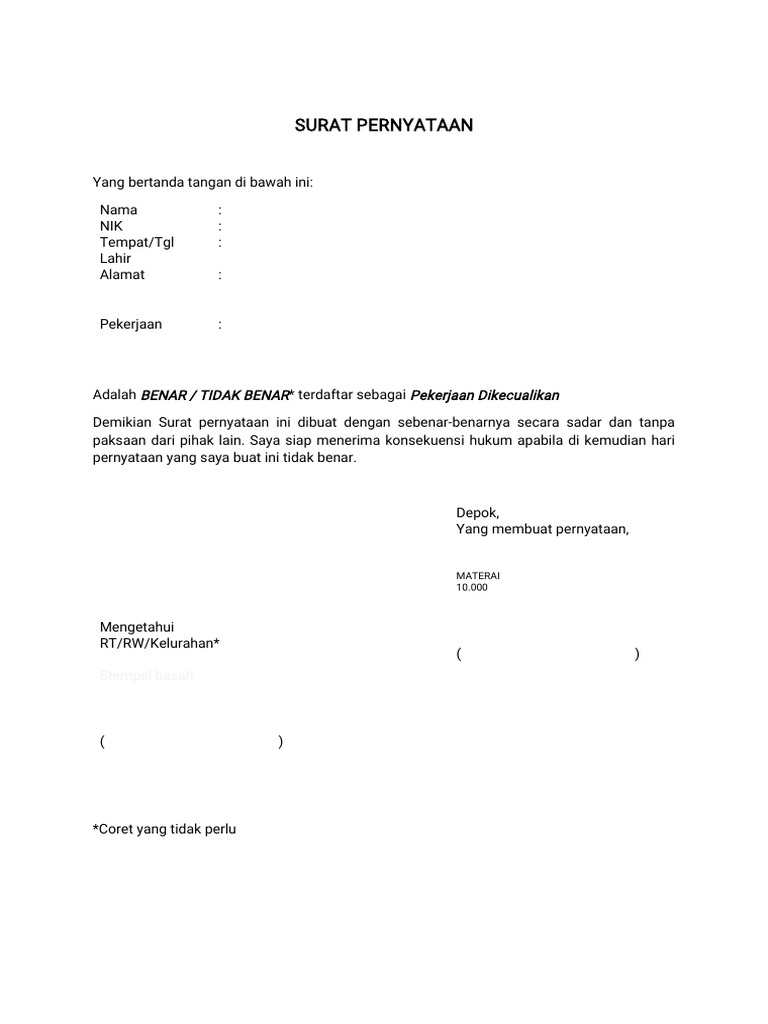 Rev - SURAT PERNYATAAN Temuan Pekerjaan Dikecualikan - 2025 | PDF