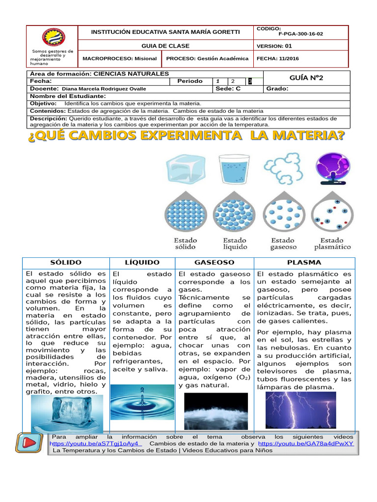 Guìa Ciencias Estados y Cambios de Estados de La Materia 4-2 | PDF ...